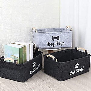GANAZONO Storage Drawers 2pcs Dog Toy Bin Pet Supplies Storage Basket with Wooden Handle Blankets Basket Toy Organizer Felt Storage Holder for Living Room Playroom Closet Home Organization Toys