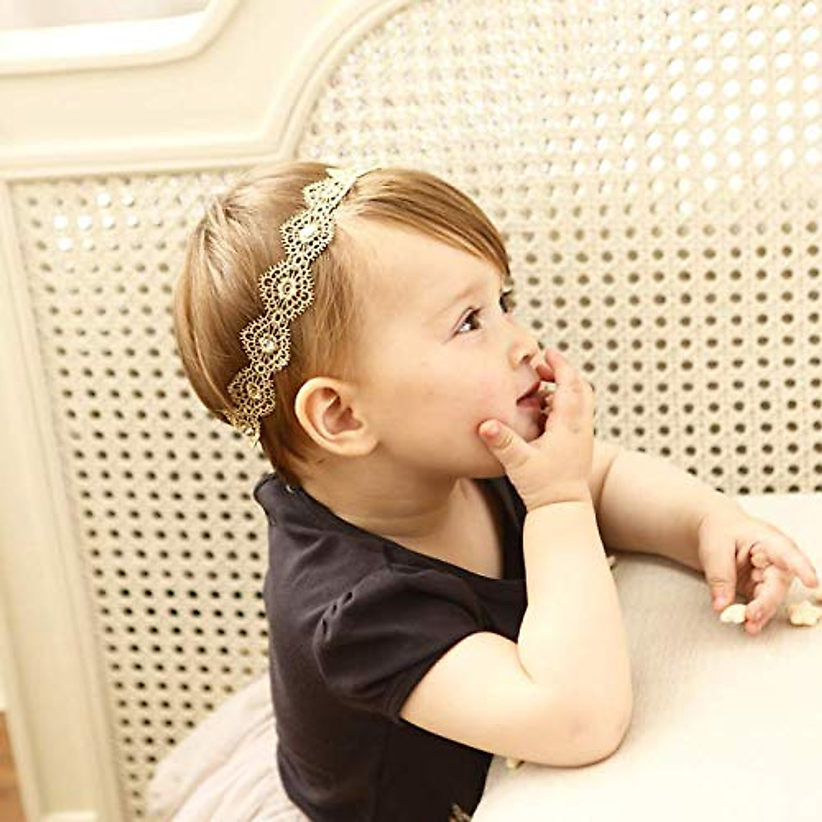 Zapire 6pcs Lace Floral Headbands for Baby Girl Elastic Flower Bows Hair Bands Beautiful Kid Girl Hairbands Hair Accessories