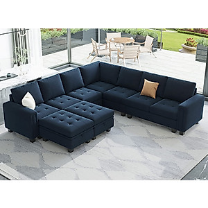 Belffin Velvet Long 2-Seat Module for Modular Sofa Sectional Couch Accent Armless 2 Seater Sofa Couch Chair Modern Fabric Blue