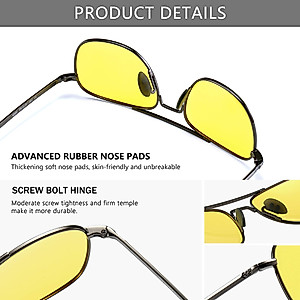 SUNGAIT Men’s Night Vision Driving Glasses Military Style Pilot Aviator eyewear (Night Lens/Gunmetal Frame) A285QKYS