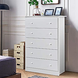 Giantex 5 Drawer Chest, Storage Dresser, Wooden Clothes Organizer Bedroom, Hallway, Entryway Furniture Large Storage Cabinet (White)