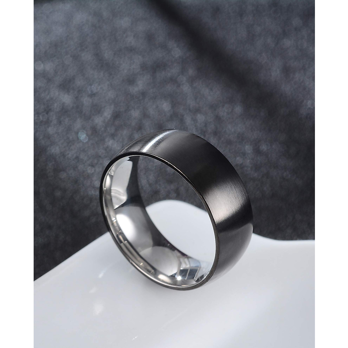 Ofeiyaa Titanium Steel Rings for Men Women Engagement Wedding Band Matte Brushed 8mm Comfort Fit Size 13.5