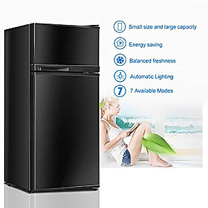 Safeplus Compact Refrigerator, 3.4 cu ft. Unit Cold-rolled Sheet Mini Refrigerator with freezer, Dorm fridge with Adjustable Removable Shelves,Black
