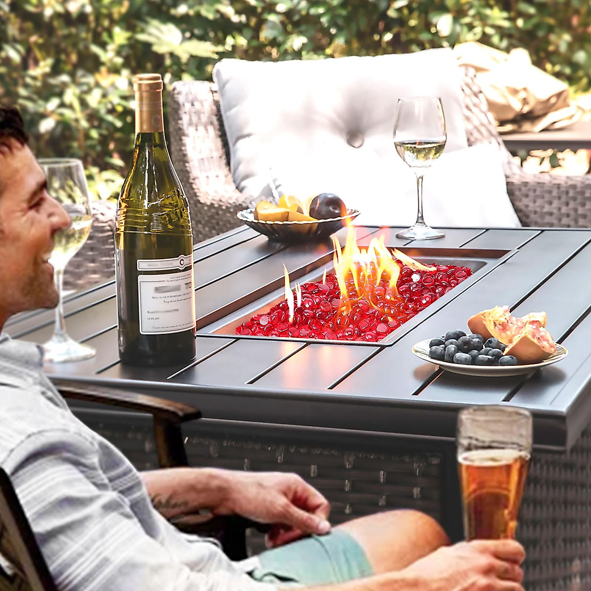 GRISUN 1/2 Inch Red Luster Fire Pit Glass, Round Glass Rocks for Natural or Propane Fireplace, Fire Pit Round Glass Safe for Outdoors and Indoors Firepit Glass, 10 Pounds Fire Glass Beads