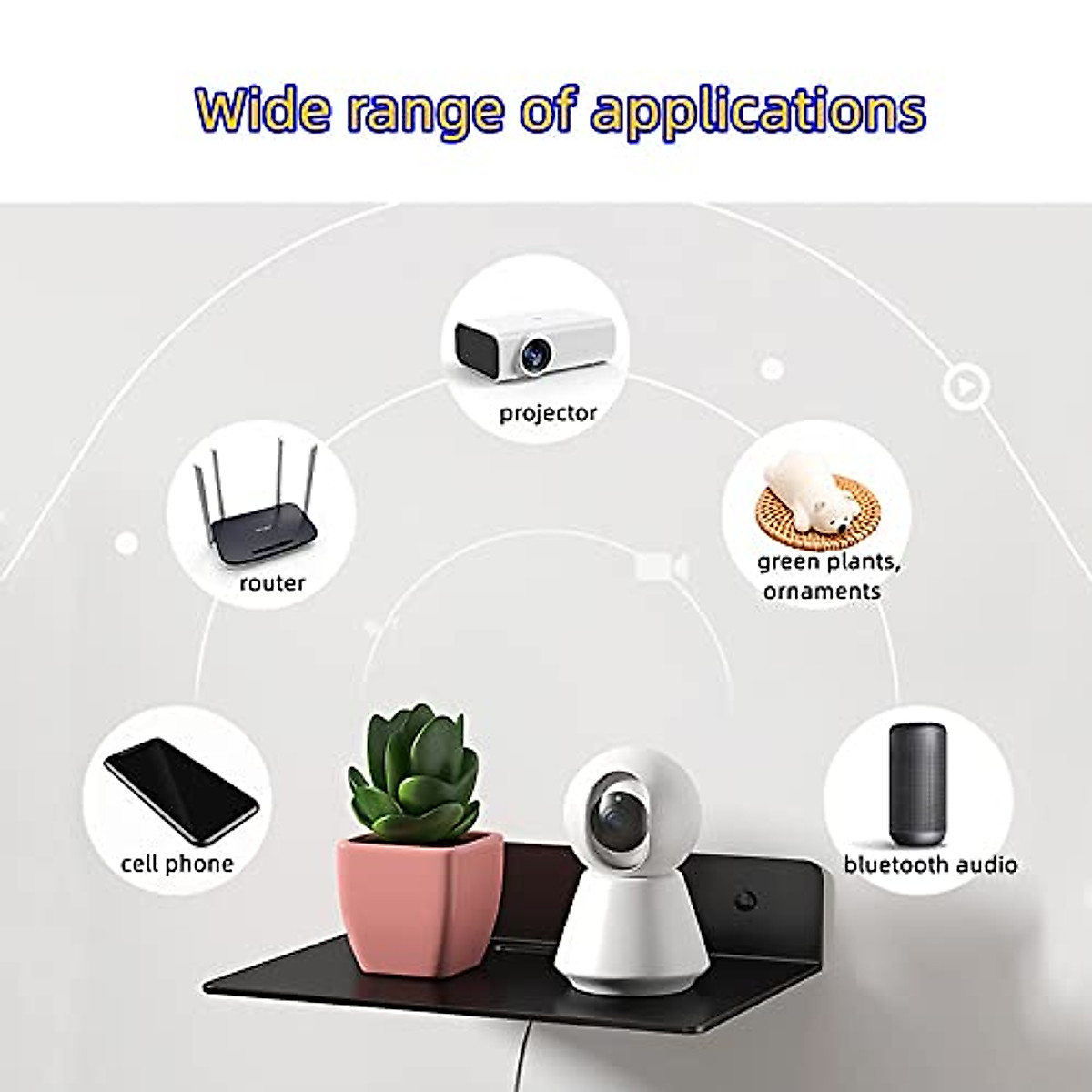 XZJMY Floating Shelves Black Set of 2,Metal Wall Shelf,8" Display Shelves for Wall Storage,Easily Expand Wall Space - Aluminum Floating Shelf for Security Cameras, Baby Monitors, Speakers (2, Black)