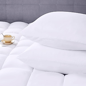 MASVIS Mattress Topper with Flat Sheet and Pillowcases - Queen Size Extra Thick Mattress Pad Cover for Back Pain - Soft Bedding Sheet - Overfilled Plush Pillow Top with 8-21 Inch Deep Pocket - White