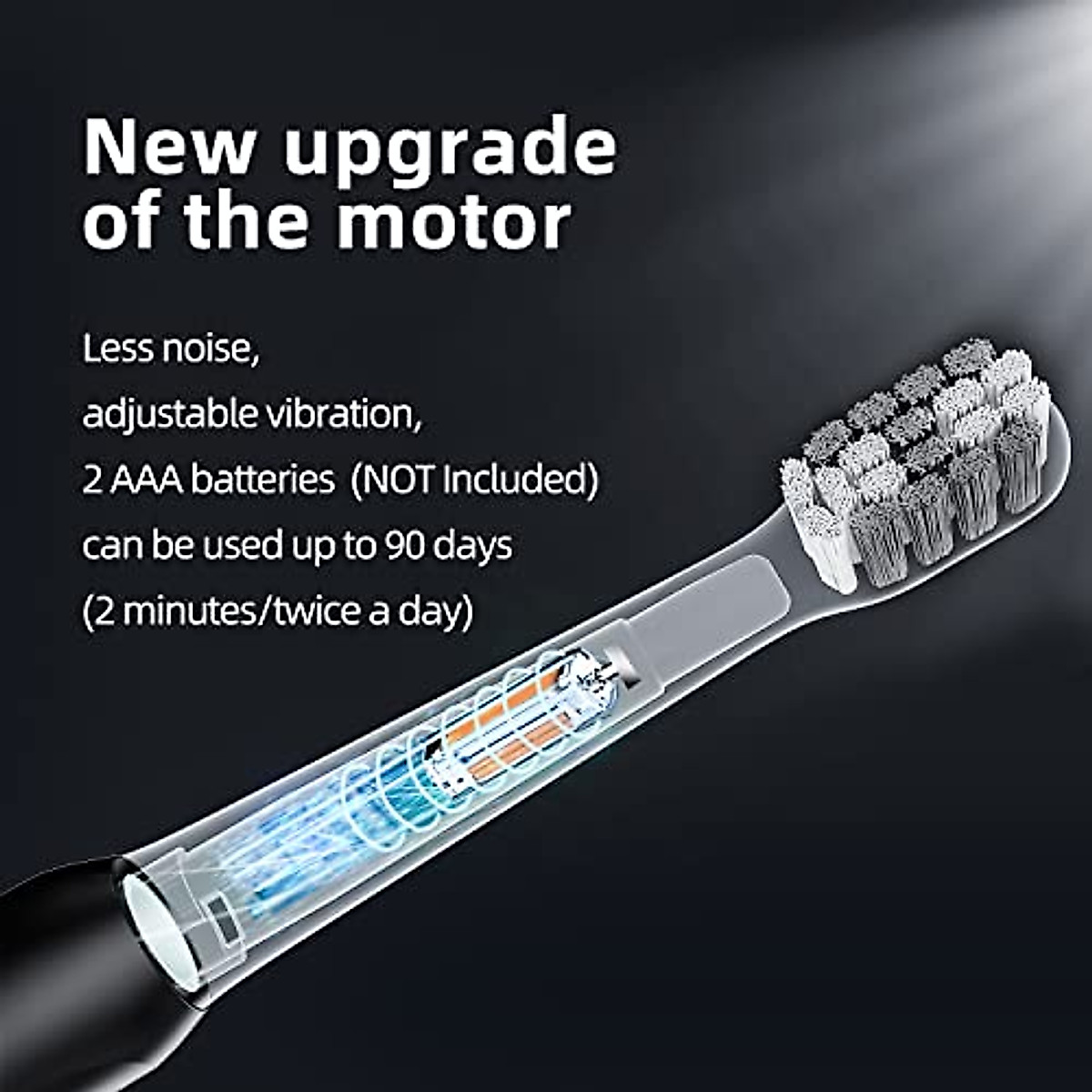 XFU Sonic Toothbrush for Adults and Kids, 3 Dupont Brush Heads, with 5 Modes and Waterproof IPX7, Battery Electric Toothbrush Build in 2 Mins Timer 40,000 VPM XF-2011 (Black)