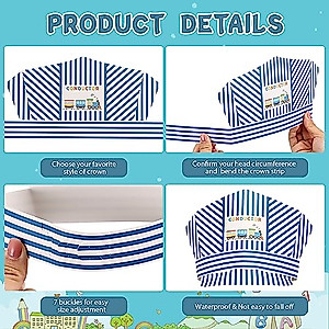 Bonuci 24 Pieces Paper Train Party Hats Train Engineer Hats for Kids Train Party Cosplay, Train Conductor Costume Halloween Blue and White Stripes Train Themed Party Photo Props