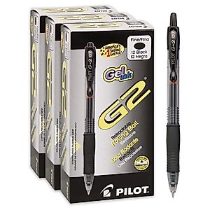 PILOT G2 Premium Refillable & Retractable Rolling Ball Gel Pens, Fine Point, Black Ink, 12-Pack Box (Pack of 3) (46052)