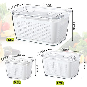 Zopeal 6 Pack Fruit Storage Containers for Fridge Produce Saver Containers for Refrigerator Fruit Containers for Fridge Keep Fresh with Lids Colander and Dividers for Salad Berry Vegetable (White)