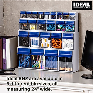 Ideal BNZ Tilt Bins, Plastic Pull Out Storage Bins, Stackable Organizer, Storage Containers with Drawers (Fastener Storage, Bead Storage Drawers), 4 Bins, White/Blue