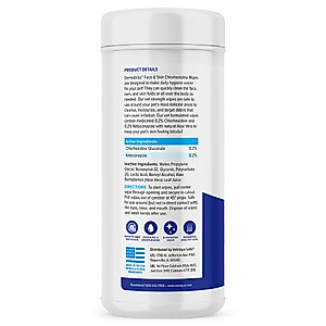 Vetnique Dermabliss Dog Face Wipes - Medicated Chlorhexidine Wipes for Dogs with Wrinkles, French Bulldog, English Bulldog Dog Grooming Wipes Cleaning & Deodorizing Dog Wipes 60ct