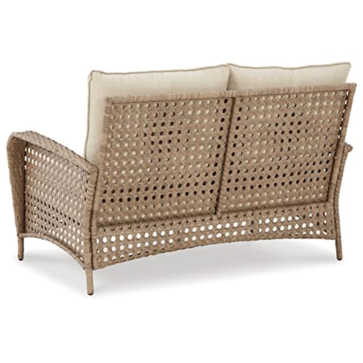 Signature Design by Ashley Braylee Outdoor 2 Piece Patio Driftwood Resin Wicker Cushioned Loveseat and Table, Rustic