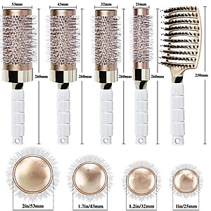 Aozzy Round Brush Set with Boar Bristle Curved Vented Hairbrush for Styling, Drying, and Healthier, Shinier Hair