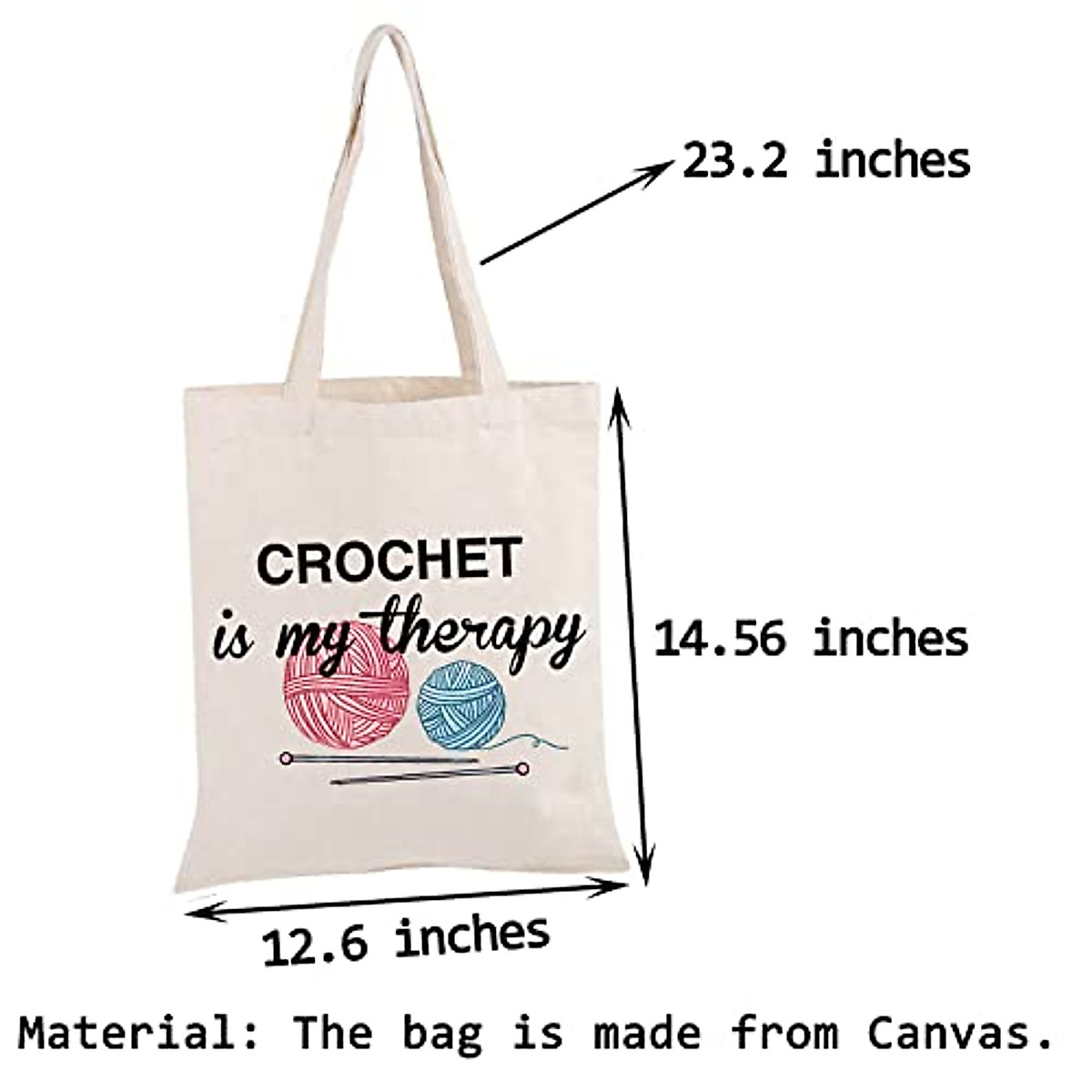 PWHAOO Knitting Project Bag Crochet Is My Therapy Knitting Humor Gift Yarn Bag Knitting Tote Bag Mothers Day Gift (Crochet Is My Therapy Tote)
