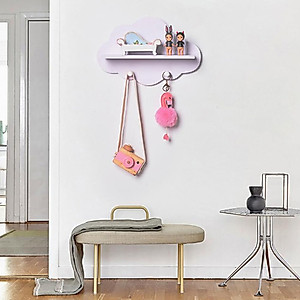 LABRIMP Multifunctional Storage Rack Storage Shelf Rack Porch Organizer Rack Cloud Shape Shelf Entryway Floating Shelves Coat Wall Rack Shelves Coat Hooks White Nordic Hanger Wpc