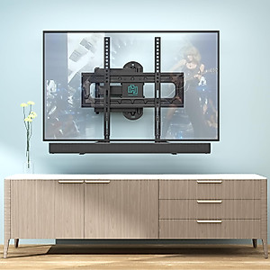 HCMOUNTING Soundbar Mount Bracket, Sound Bar Mounts Under TV or Above TVs Fits Most Sound Bars Up to 20 Lbs, Soundbar TV Mount with 180° Adjustable Extension Plates and L-Shaped Hooks