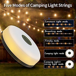 Hiromeco Camping Lights String, Outdoor String Lights with 5 Lighting Modes, Quick 30s Recovery, Durable and Waterproof, USB Charging - Portable Camping Lights for Camping, Yard, and Hiking (32.8ft)