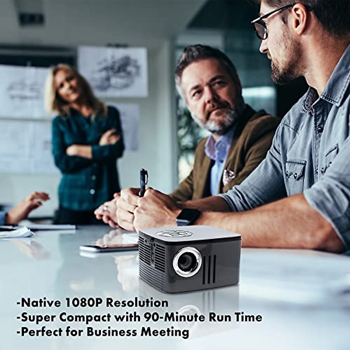 AAXA P7 Mini Projector with Battery, Native 1080P Resolution, 30,000 Hours LED Portable Projector, BT 4.0, Onboard Media Player, for Business and Home Theater