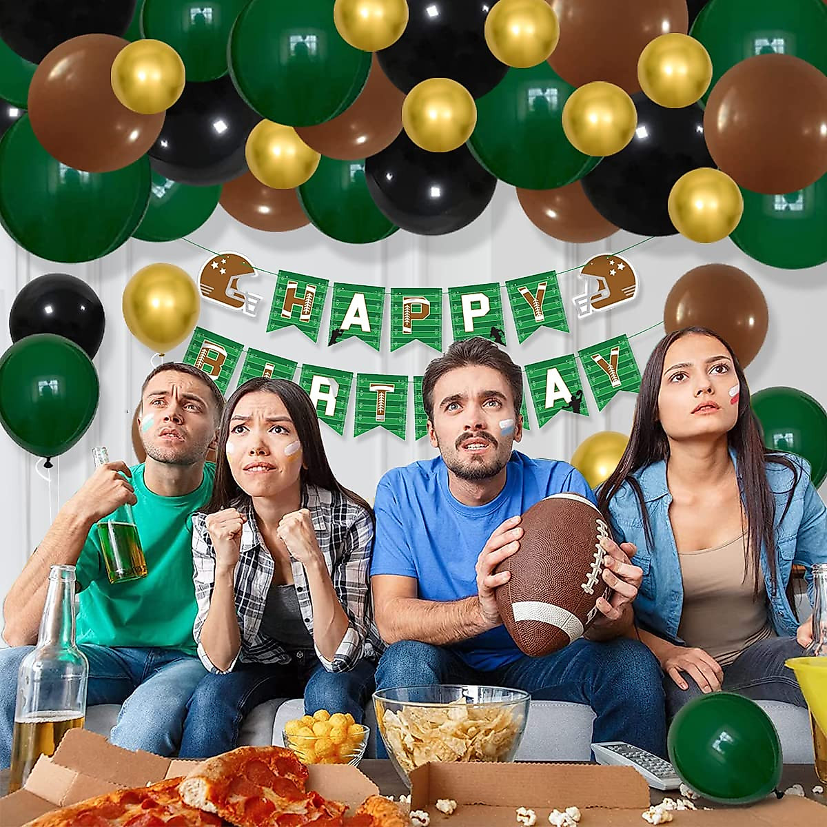 Dark Green Black Gold Balloon Garland Arch Kit - 122PCS Green and Gold Black Brown Balloons Forest Green Party for Tropical Camo Super Bowl Football Birthday 2024 Graduation Prom Party Decorations