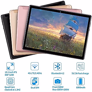 AOYODKG Android 10.0 Tablet 10 Inch, 4GB RAM + 64GB ROM + 128GB Expand, Quad-Core 1.8Ghz Processor, 13MP Dual Camera, OTG, 2 in 1 Tablet with 4G LTE & 2.4G WiFi Tablet PC - AYO A22