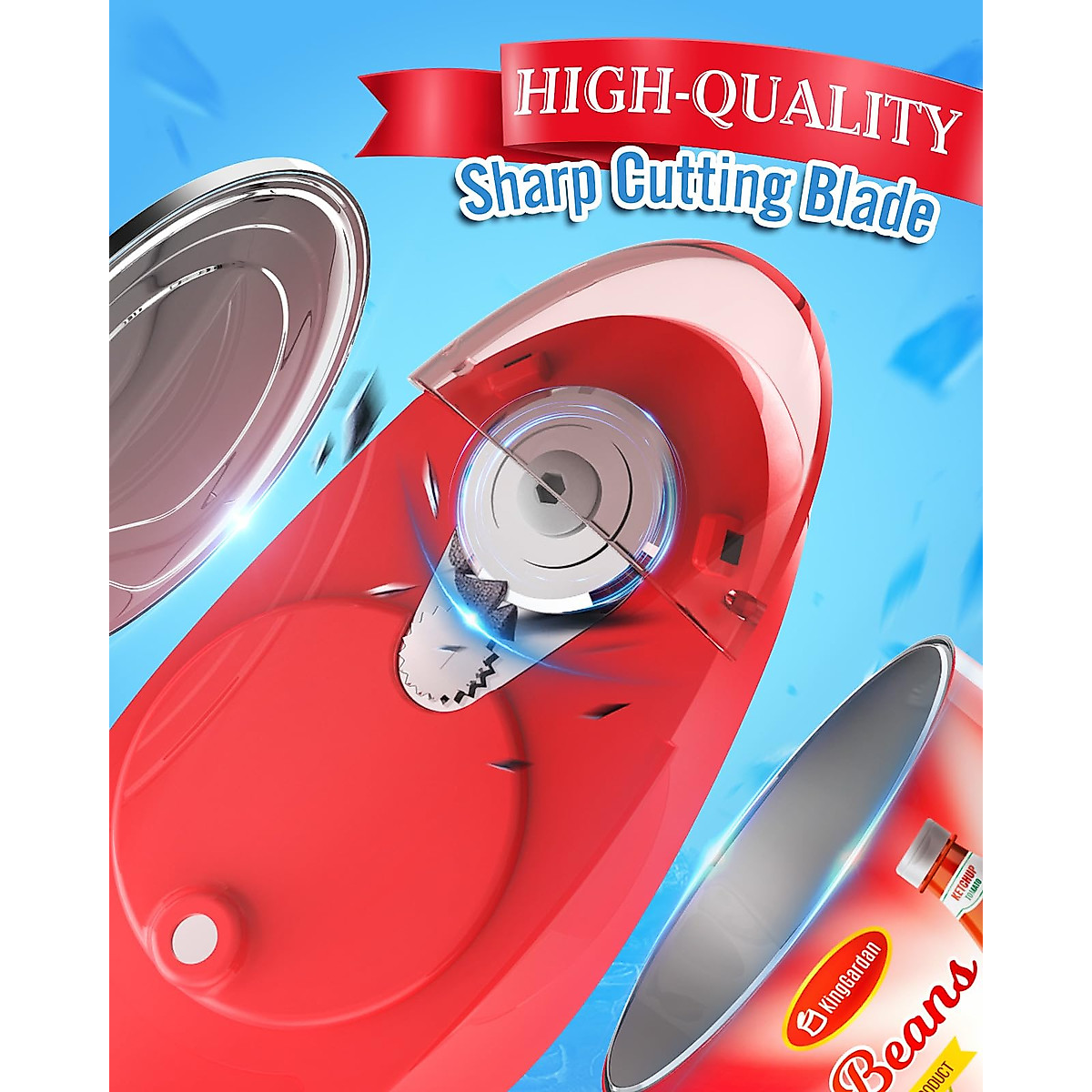 Electric Can Opener, Hand Free Can Opener Easy Open Any Can Sizes with Smooth Edge, Food-Safe Portable Battery Operated Electric Can Openers (Red)