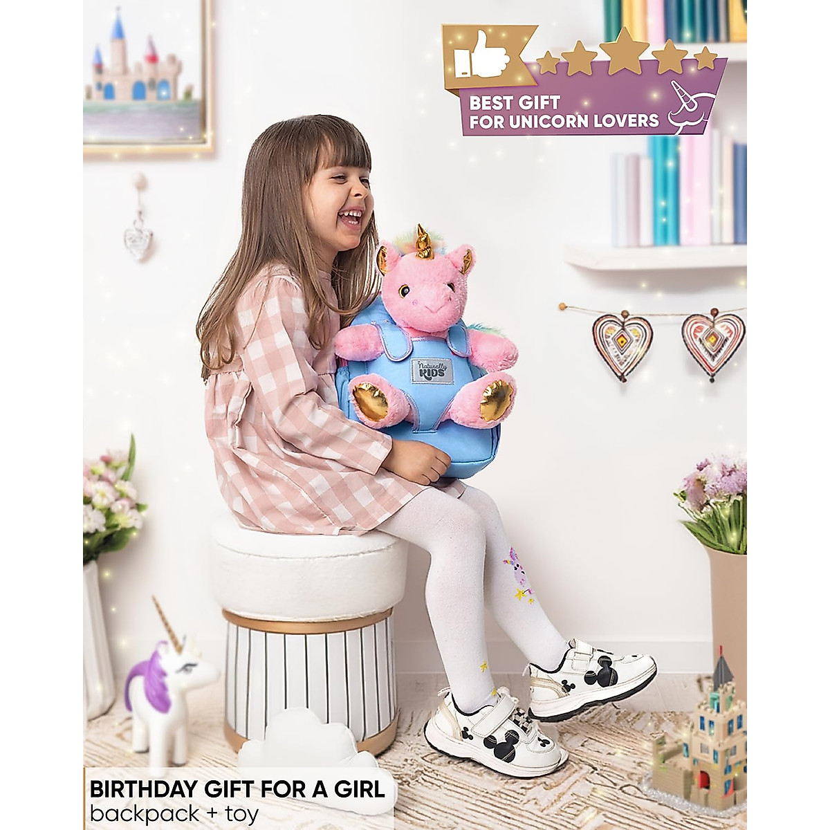 Naturally KIDS Pink Unicorn Toys for 3 Year Old Girl, 3 Year Old Girl Gifts, Gifts for 2 Year Old Girls, Gifts for 3 Year Old Girl, Toddler Unicorn Backpack
