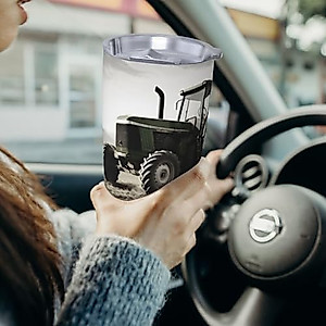 Tractor Agriculture Tranquil Tumbler with Lid and Straw 20oz Stainless Steel Car Cup for Hot and Cold Drinks, Double Wall Insulated Travel Coffee Mug Reusable Drink Thermos Cup Birthday Gifts