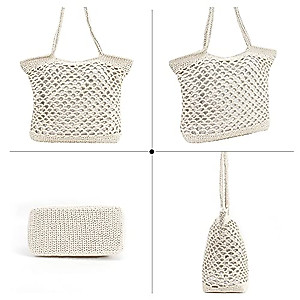 Monique Women Solid Color Hand-woven Crochet Handbag Top-handle Bag Summer Beach Tote Hobo Bag Purse White