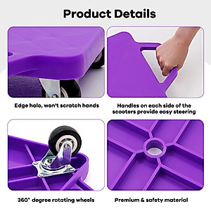 Kids Sitting Scooter Board with Universal Wheels Safety Plastic Scooter for Kids Ages 6-12 Manual Sport Scooters with Handles for Gym Class(Pueple)