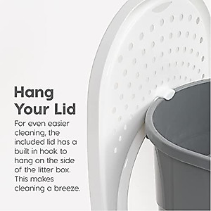 IRIS USA Oval Top Entry Cat Litter Box with Scoop, Kitty Litter Tray with Litter Catching Lid Less Tracking Dog Proof and Privacy Large, Gray/White