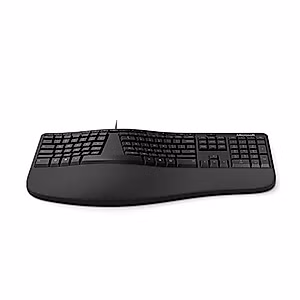 Microsoft Ergonomic Keyboard - Black. Wired, Comfortable, Ergonomic Keyboard with Cushioned Wrist and Palm Support. Split Keyboard. Dedicated Office Key.