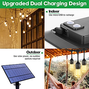 TDLOL 35FT Solar String Lights Outdoor Waterproof, Outdoor String Lights Solar Powered, Patio Lights with S14 Shatterproof Sockets, IP65 Commercial Grade LED Solar String Lights for Outside