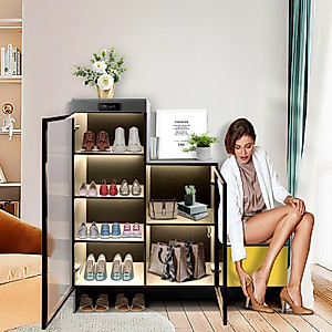 ylizeyu Shoe Cabinet/Rack LED Can Purify The Air,Intelligent Cabinet,Six Storage Cabinet,Storage Cabinet with Closet Function Standorganic Reinforced Glass Door with Reinforced Hinges Grey