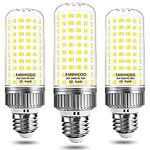 E26 LED Bulb,25W LED Corn Light Bulb 200W Equivalent 6500K Cool Daylight White 2500LM Non-dimmable Flicker Free Ceiling Fan LED Corn Bulb for Indoor Outdoor Home Garage Pack of 3