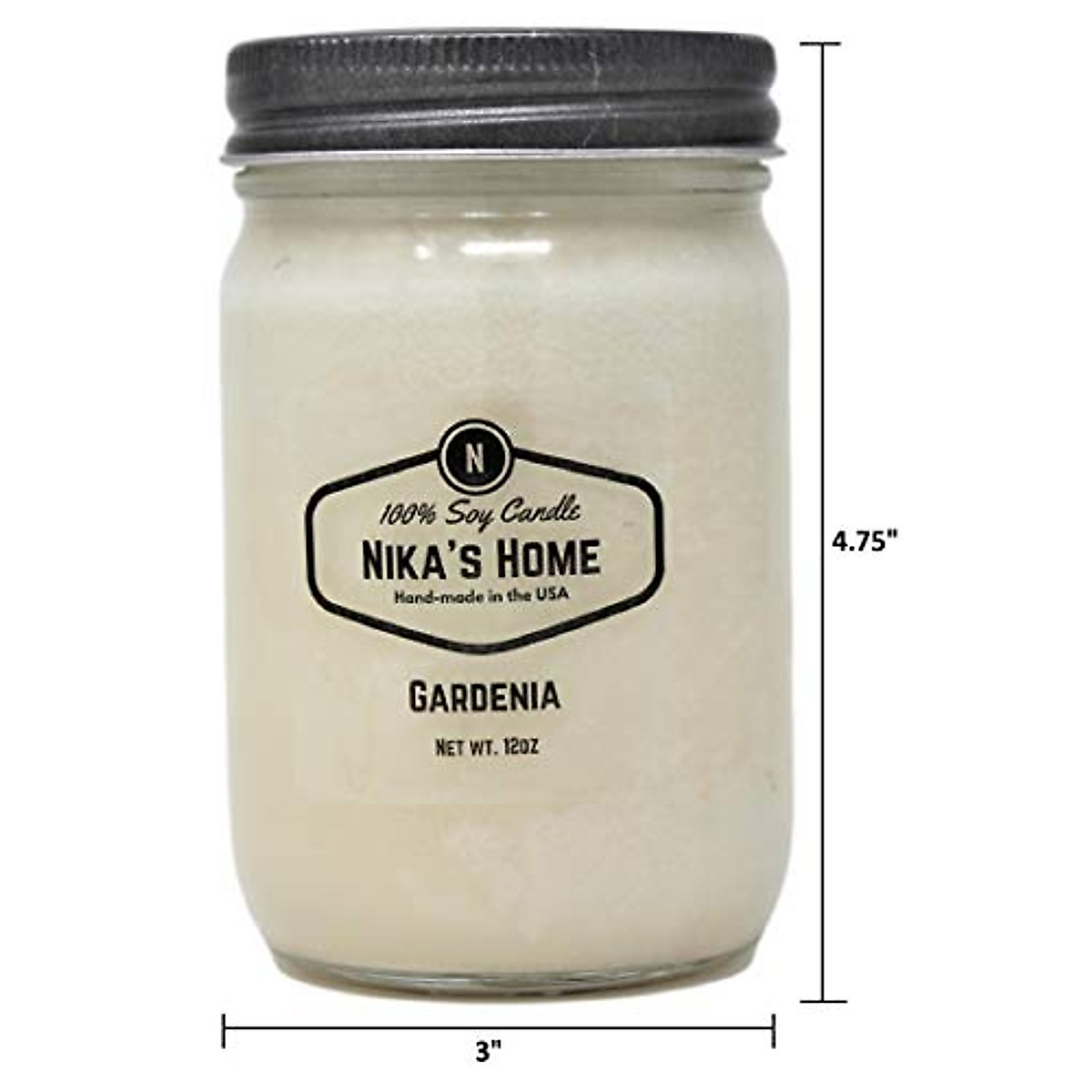 Nika's Home Gardenia Soy Candle 12oz Mason Jar Non-Toxic White Soy Candle Hand Poured Handmade, Clean Long Burning 50-60 Hours Highly Scented All Natural Candle Gift Décor