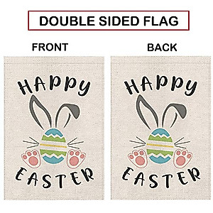 Happy Easter Bunny Egg Garden Flag Double Sided Burlap Yard Outdoor Decor Spring Summer Holiday Decorations 12.5 x 18 Inch