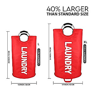 Neatkeep Extra Large Laundry Bags for Heavy-Duty Use with Aluminum Handles, Collapsible Fabric Laundry Basket, Foldable Clothes Bag, (Red)