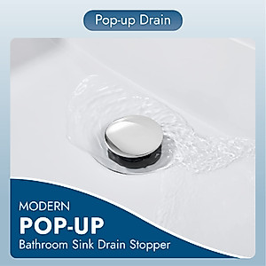 Cinwiny Bathroom Sink Drain,ABS Pop Up Drain Stopper for Vessel Lavatory Vessel Sink, Universal Kitchen Basin Pop-up Drain, Vanity Sink Drain Assembly,Polished Chrome,With Overflow