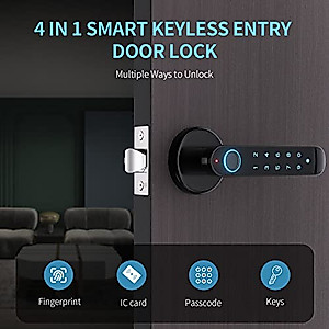 ENOKER Fingerprint Door Lock Knob - Keyless Entry Door Lock with Handle 100 Fingerprints/IC Cards/Passcodes/Keys, Smart Electronic Biometric Door Knob Deadbolt Keypad for Bedroom Home Office Apartment