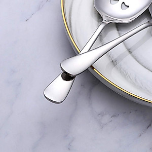 Meiishaaa Meisha Serving Spoons Set, 3 Serving Spoons and 3 Slotted Serving Spoons, Silver Stainless Steel Serving Utensils for Buffet Can Banquet Cooking Kitchen - Mirror Polished