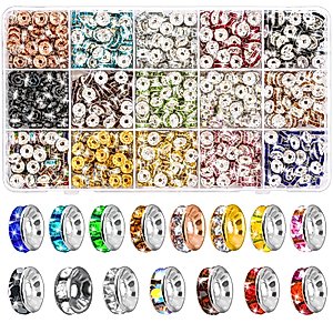 900 Pieces Rondelle Spacer Beads for Jewelry Making, 8mm Rhinestone Spacer Beads Crystal Bead Spacers for Bracelets, Focal Beads for Pen, 15 Colors