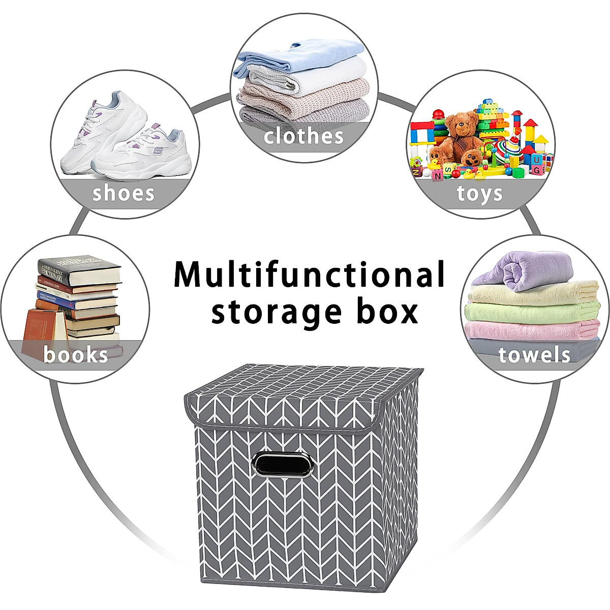 Yunkeeper Collapsible Storage Bins with Lids,Fabric Cube Storage Organizer With Handles,For Clothes Storage,Home, Nursery,Closet Office Basket,3 Pack,（Gray Wave