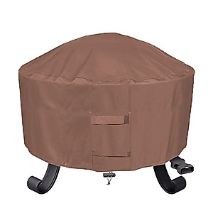Gartree Fire Pit Cover Round 32'' DIA x 24'' H, Waterproof 600D Heavy Duty Gas Firepit Cover for 30-32 Inch Propane Fire Table Outdoor Fire Bowl with Air Vents Buckles, Brown