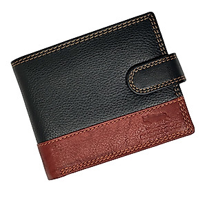 MORUCHA Mens RFID Blocking Real Soft Leather Passcase Wallet with Gift Box M75 BLACK/BROWN