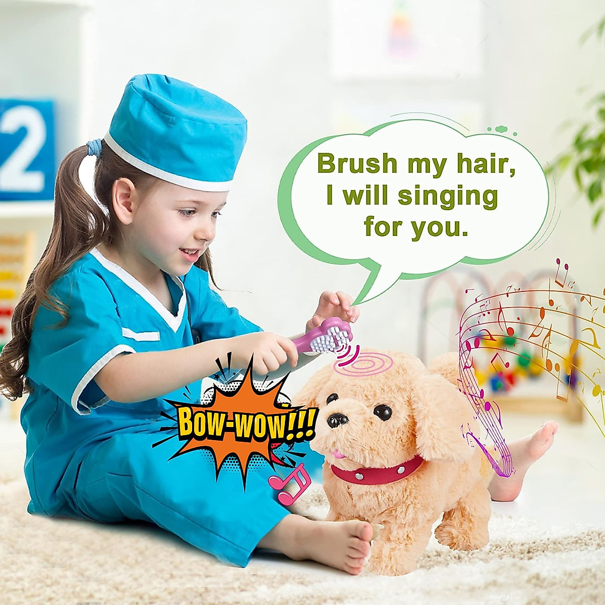 Koonie Toy Dog, Singing, Walking, Barking, Tail Wagging, Plush Interactive Toy for 2-5 Years Kids