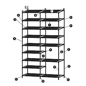 SHOWIN 9 Tiers Shoe Rack, Large Shoe Storage Organizer for 30-40Pairs, Waterproof Fabric Shoe Storage Cabinet Space Saving Shoe Shelf (black-b)