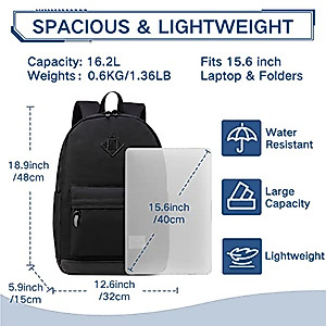 VASCHY Backpack for Men Women, Water-Resistant School Backpack Bookbag Daypack for Teens/College Students Plain Black