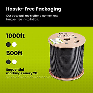 trueCABLE Cat6 Outdoor, Shielded F/UTP, 500ft, UV Resistant, CMX Rated, Black, 23AWG Solid Bare Copper, 550MHz, PoE++ (4PPoE), ETL Listed, Bulk Ethernet Cable