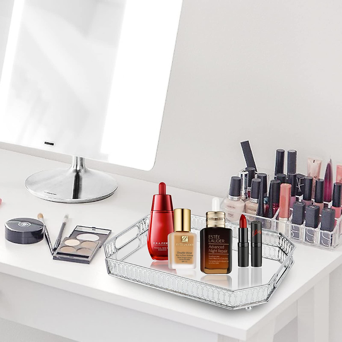 Decorative Tray, Mirror Tray for Perfume Organizer, Makeup Tray with Metal Handle for Bathroom,Countertop,Bedroom, 9.8"x13.7"x1.5"